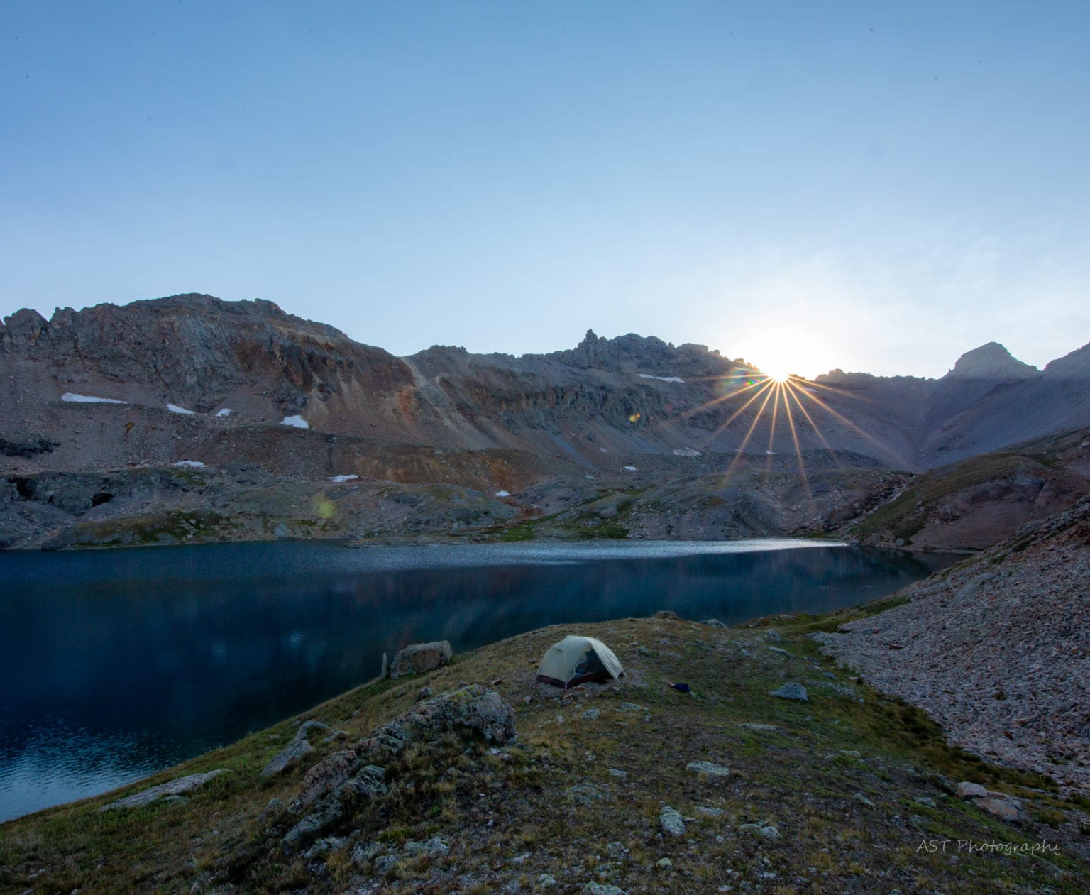 Backpacking to the beautiful Columbine Lake at 12,700 feet