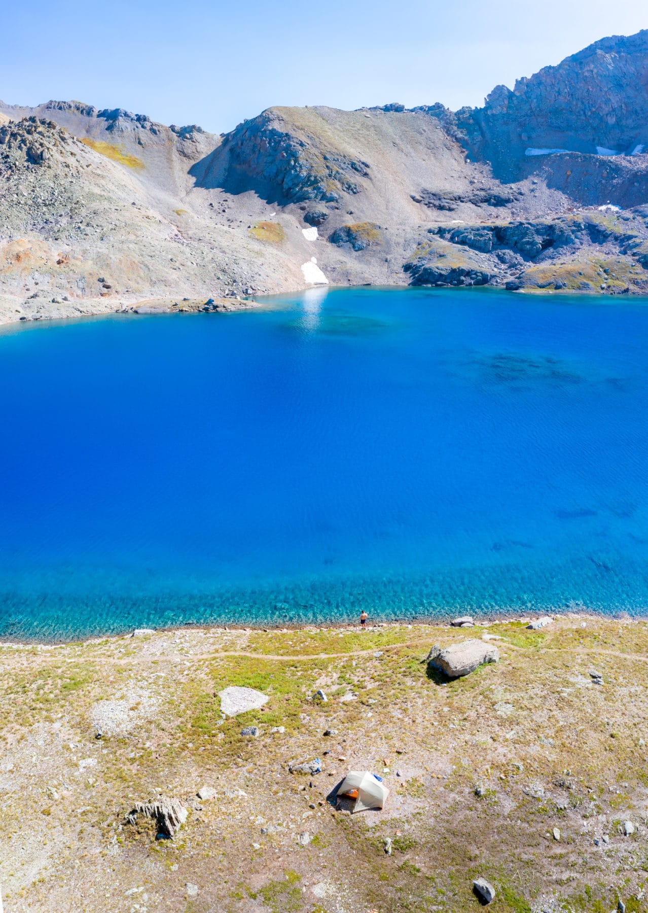 Backpacking to the beautiful Columbine Lake at 12,700 feet